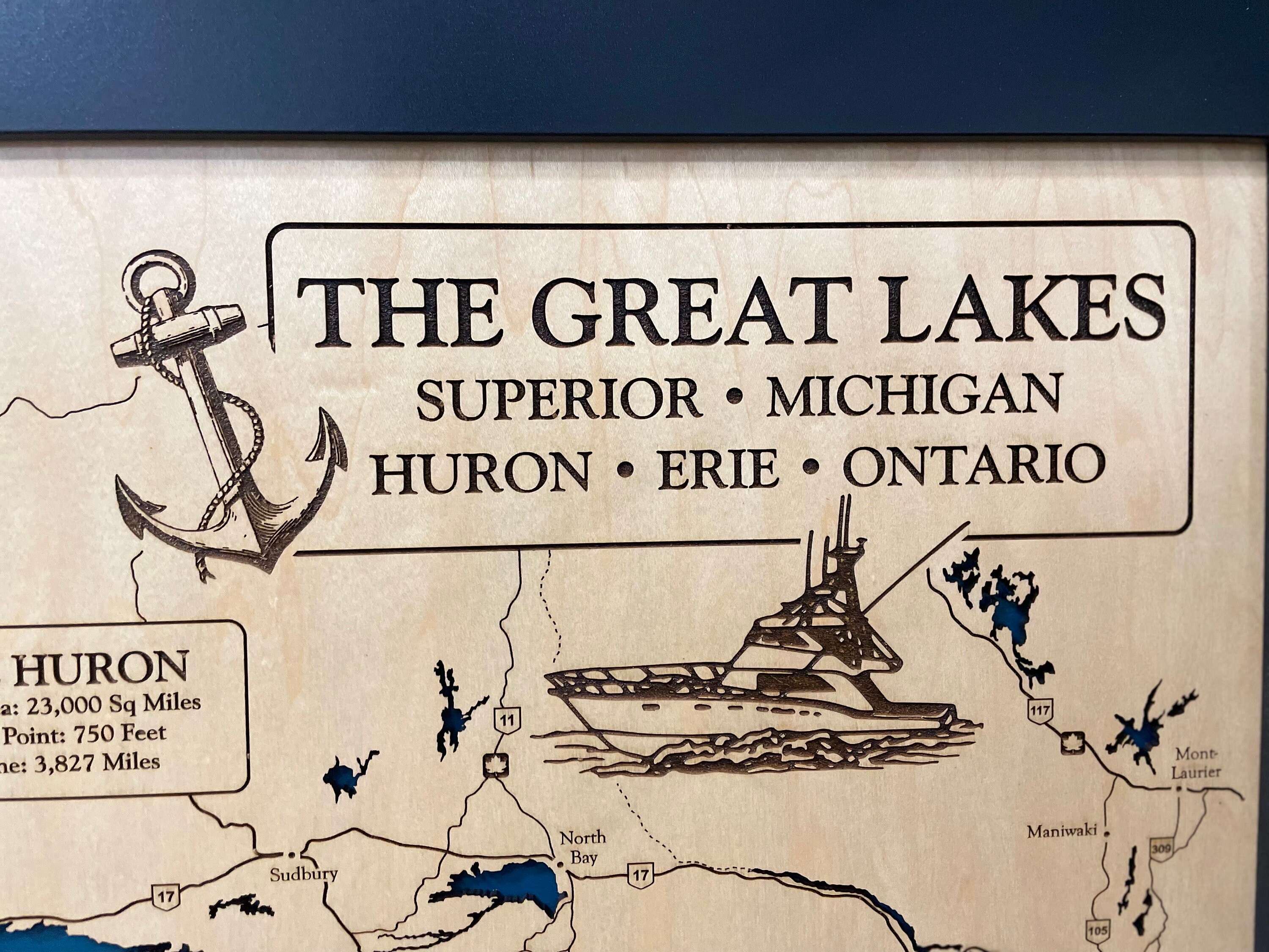 Great Lakes Map With Nautical Graphics 3D Lake Map Custom | Etsy