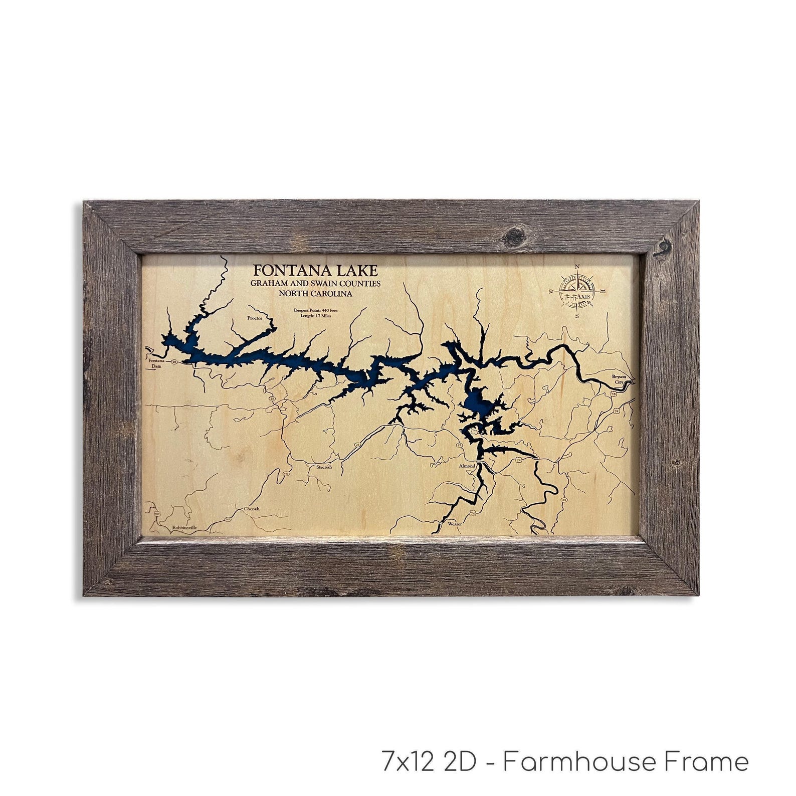 Fontana Lake Map, Wood Lake Map, Custom Lake Map, Custom Lake Sign ...