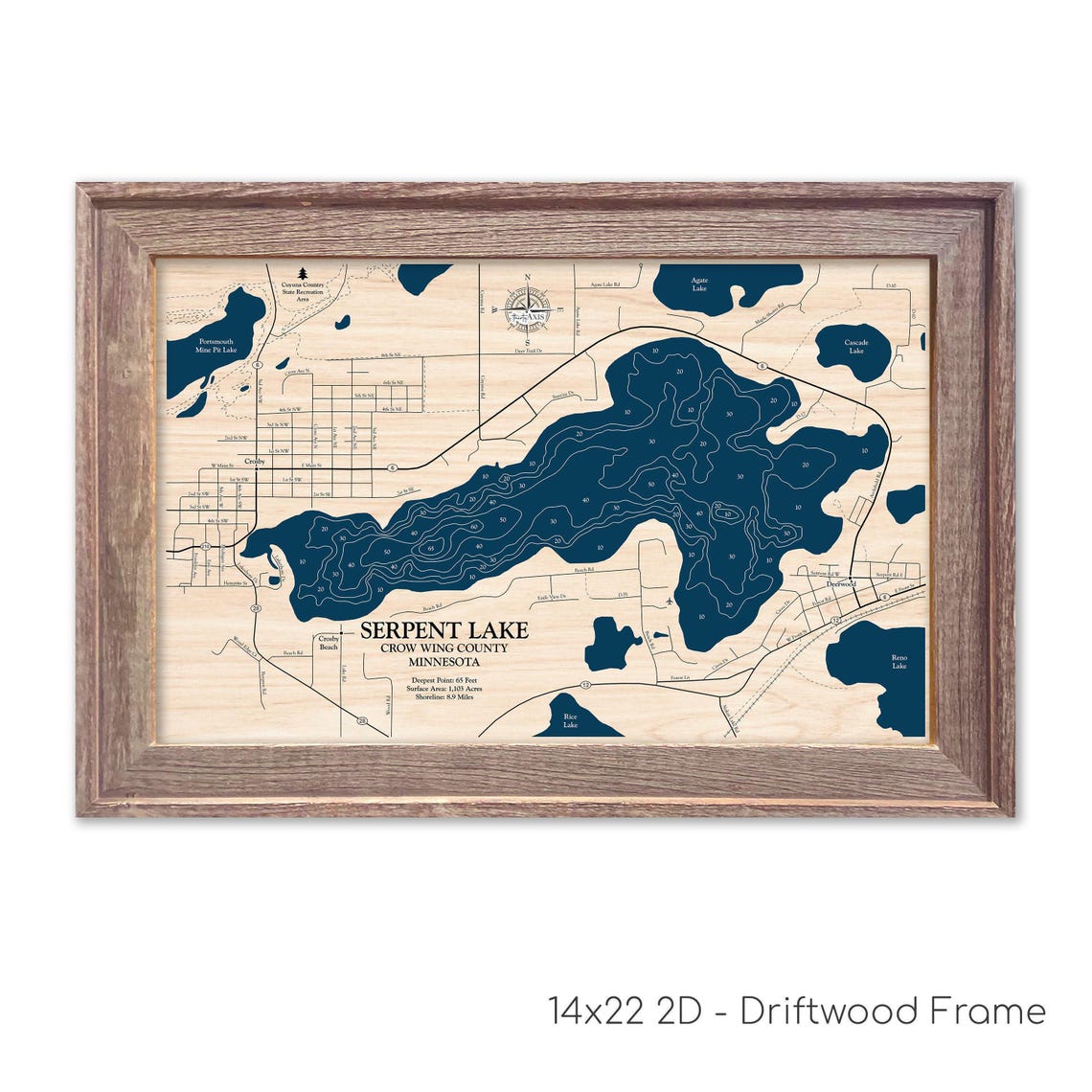 Serpent Lake Map, Lake Map, Custom Lake Map, Wood Lake Map, 3D Wall Art ...