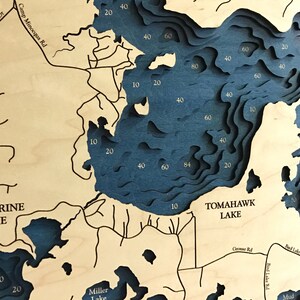 Tomahawk Lake - Custom Wood Map - Art - 3D Wall Art - Contour Map ...