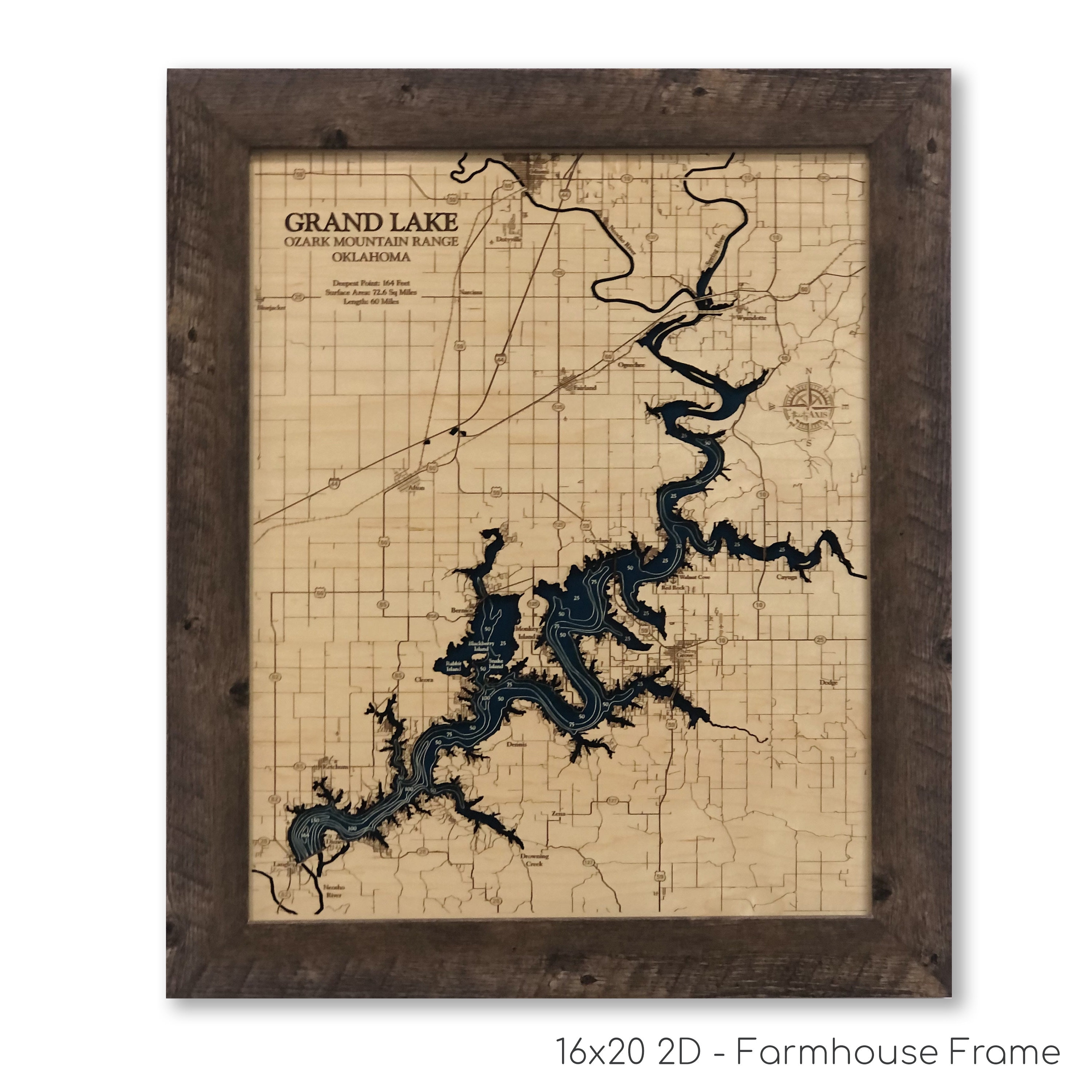 Grand Lake Grand Lake O' the Cherokees Custom Wood Map - Etsy