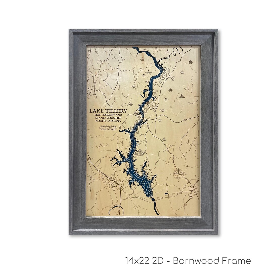 Lake Tillery, Lake Tillery Map, Custom Wood Map, Contour Map Lake House ...
