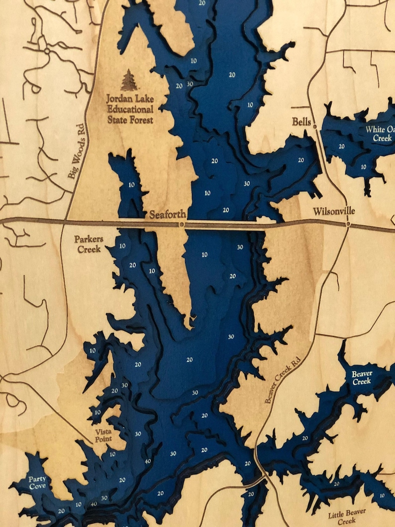 Jordan Lake Wood Map, Custom 3D Lake Art, Lake House Decor - Etsy