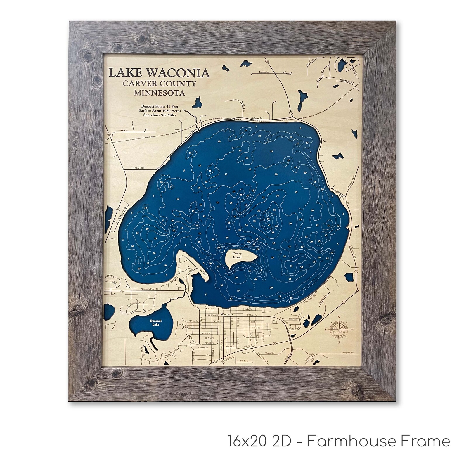 Lake Waconia Minnesota Custom Wood Map Art 3D Wall Art | Etsy