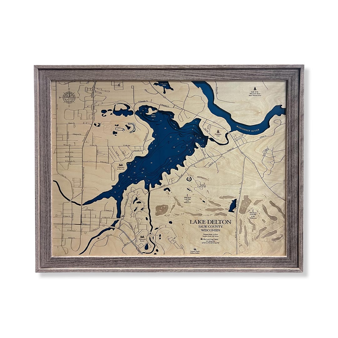 Lake Delton Map, Wisconsin Dells Map, 3D Wall Art, Delton Lake Map ...