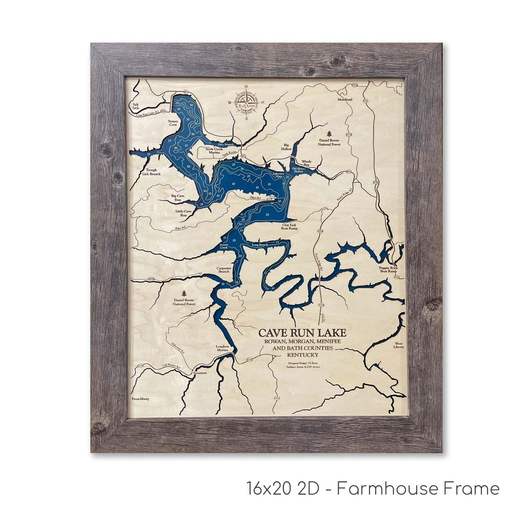 Lago Cave Run - Mapa de madera personalizado - Letrero de lago ...