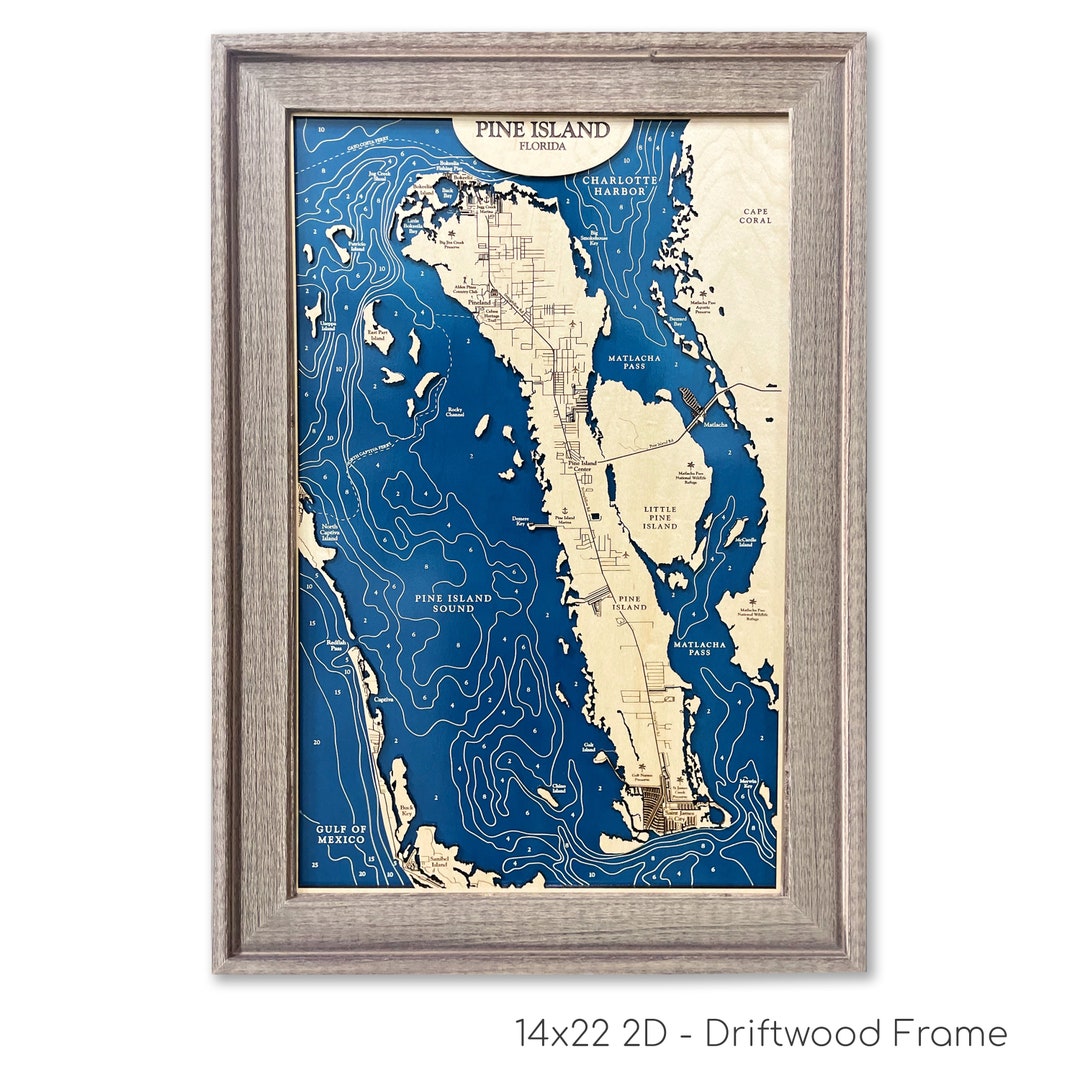 Pine Island Map, Custom Wood Map, Florida Map, Matlacha Pass Map, Gulf ...
