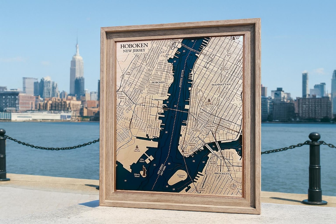 Hoboken Map, Sandy Hook Bay, Hudson River Map, Custom Wood Map, 3D Wood ...