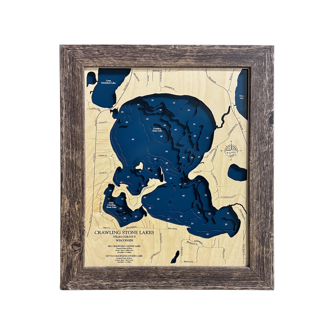 Crawling Stone Lake Map - Custom Wood Map - Art - 3D Wall Art - Contour ...