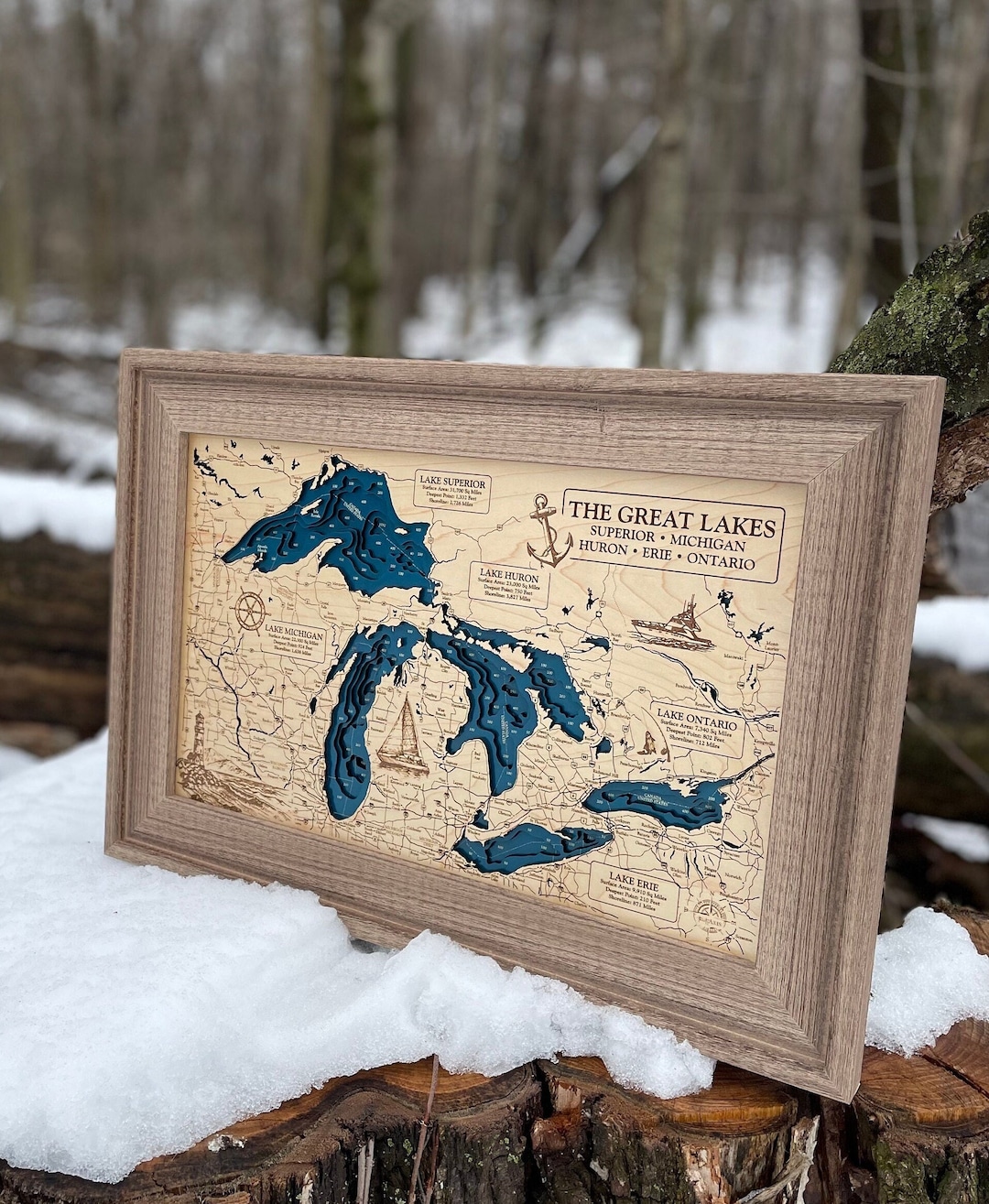 Great Lakes Map, 3D Lake Map, Custom Lake Map, Custom Lake Art, Lake ...