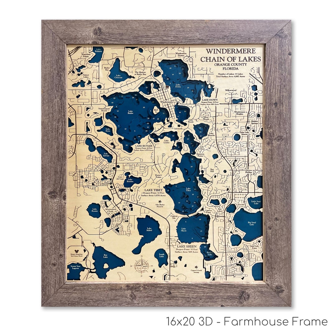 Windermere Chain of Lakes Map, Wood Lake Map, Custom Lake Map, Custom ...
