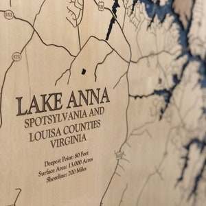 Lake Anna Map, Custom Wood Map, Custom Lake Art, 3D Wall Art, Contour ...