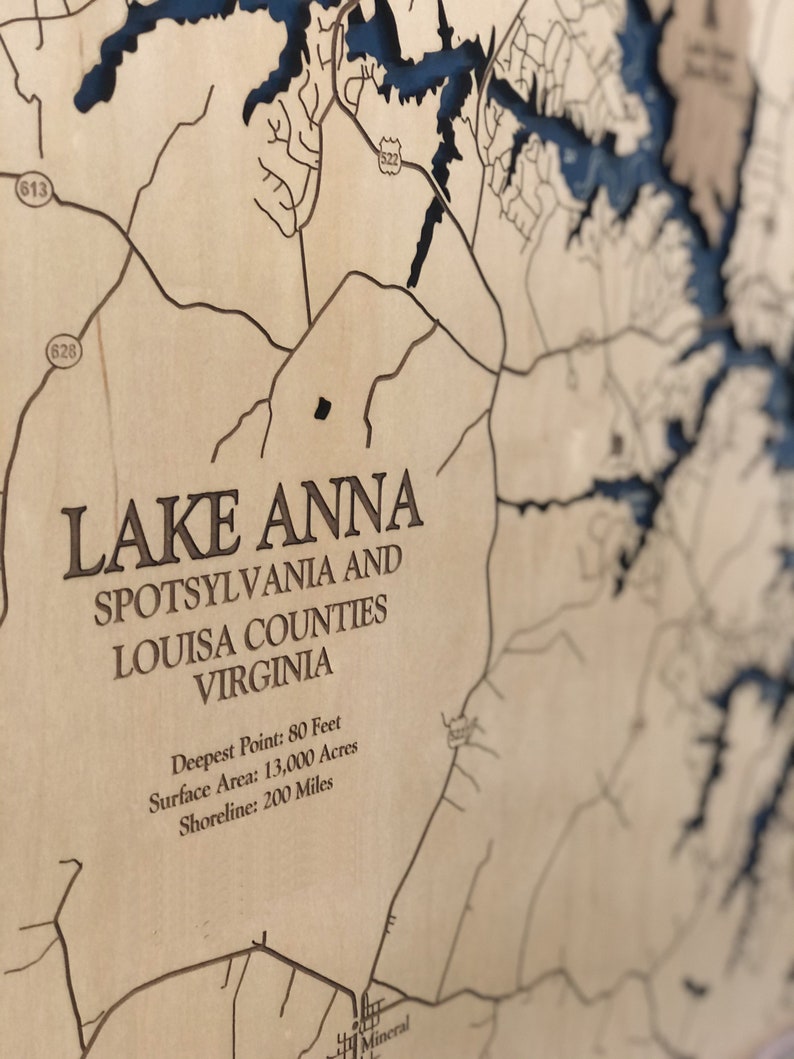Lake Anna Map Custom Wood Map Custom Lake Art 3D Wall Art - Etsy
