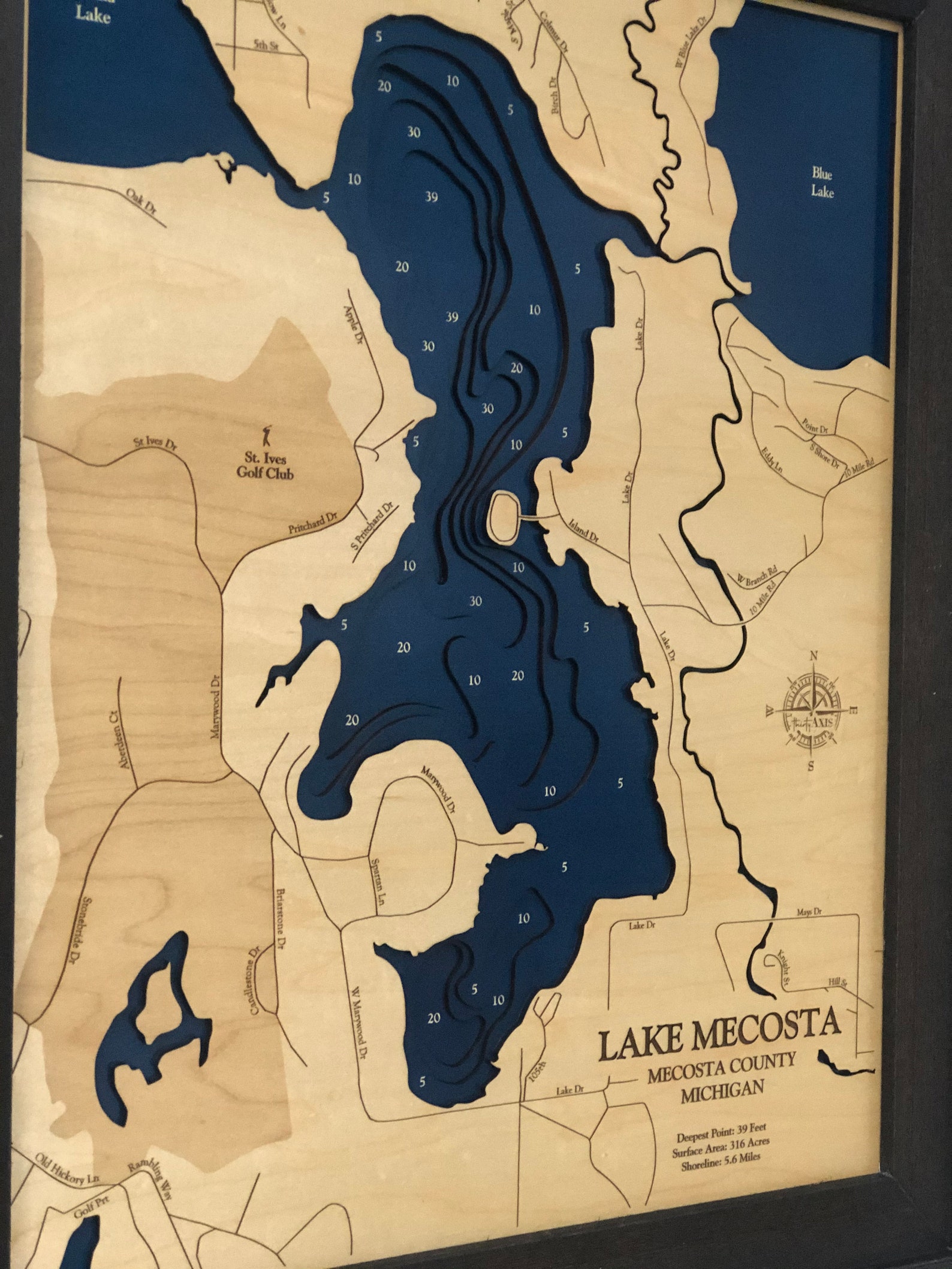 Lake Mecosta Map Custom Wood Map Custom Lake Art 3D Wall - Etsy