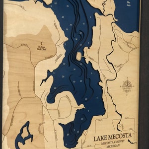 Lake Mecosta Map, Custom Wood Map, Custom Lake Art, 3D Wall Art ...