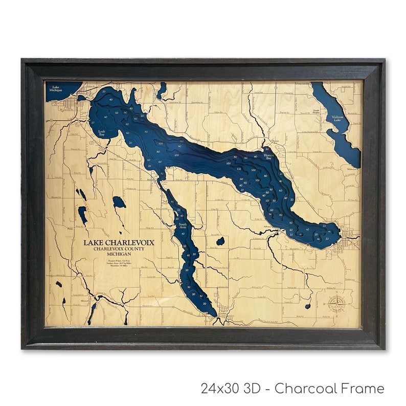 Lake Charlevoix Map Custom Lake Map Custom Lake Sign Wood - Etsy