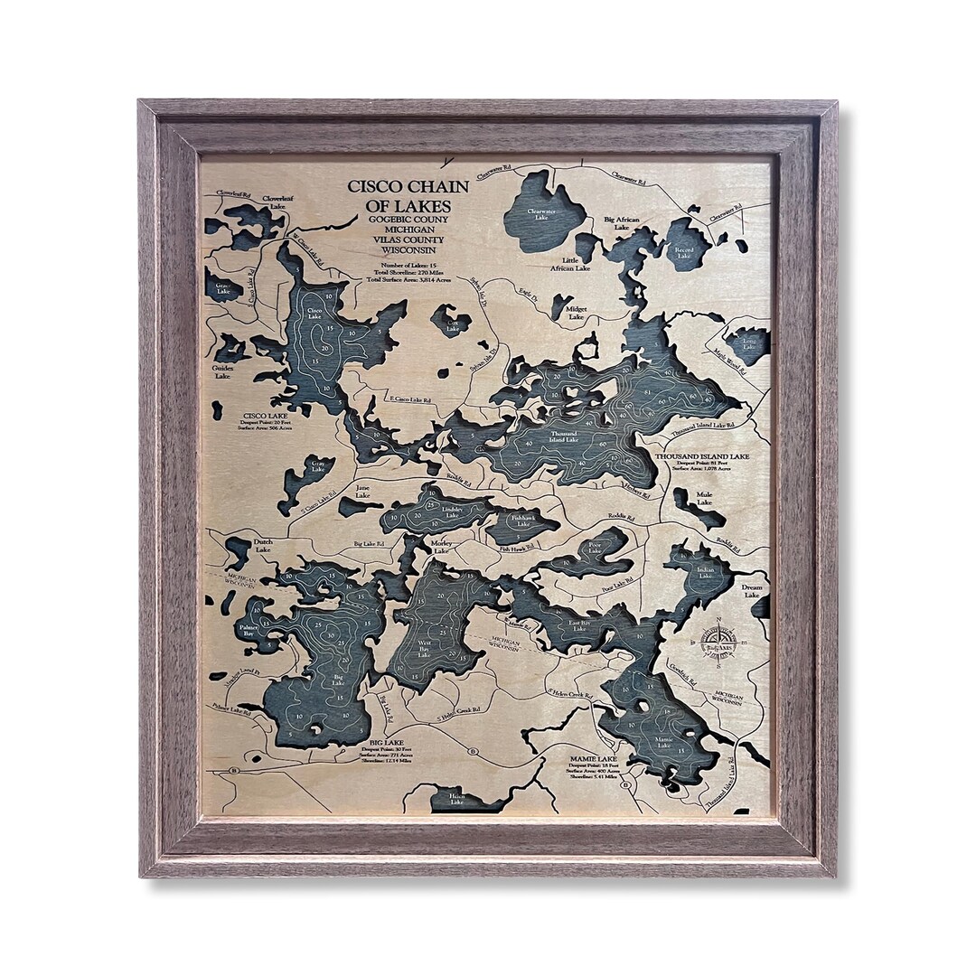 Cisco Chain of Lakes Map - Custom Wood Map - Art - 3D Wall Art ...