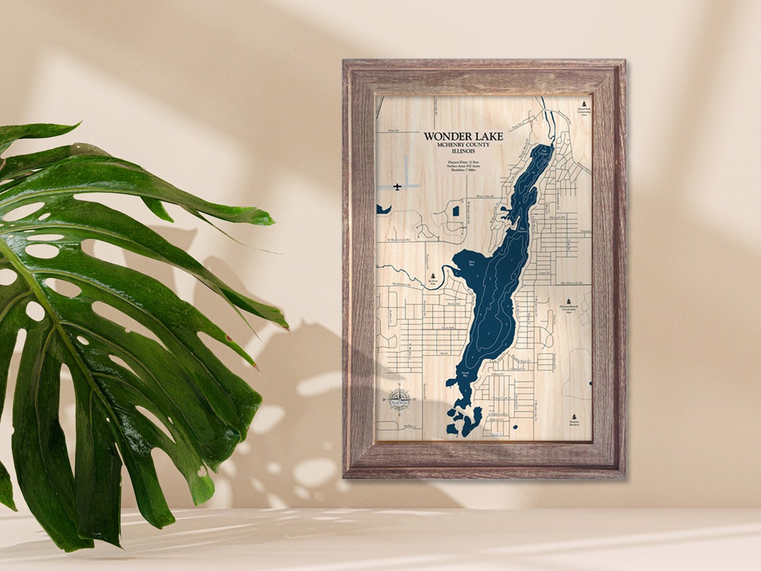 Wonder Lake Map, Lake Map, Custom Lake Map, Wood Lake Map, 3D Wall Art ...
