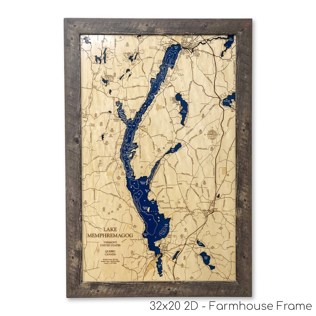 Lake Memphremagog, Custom Wood Map, 3D Wall Art, Contour Map, Lake ...