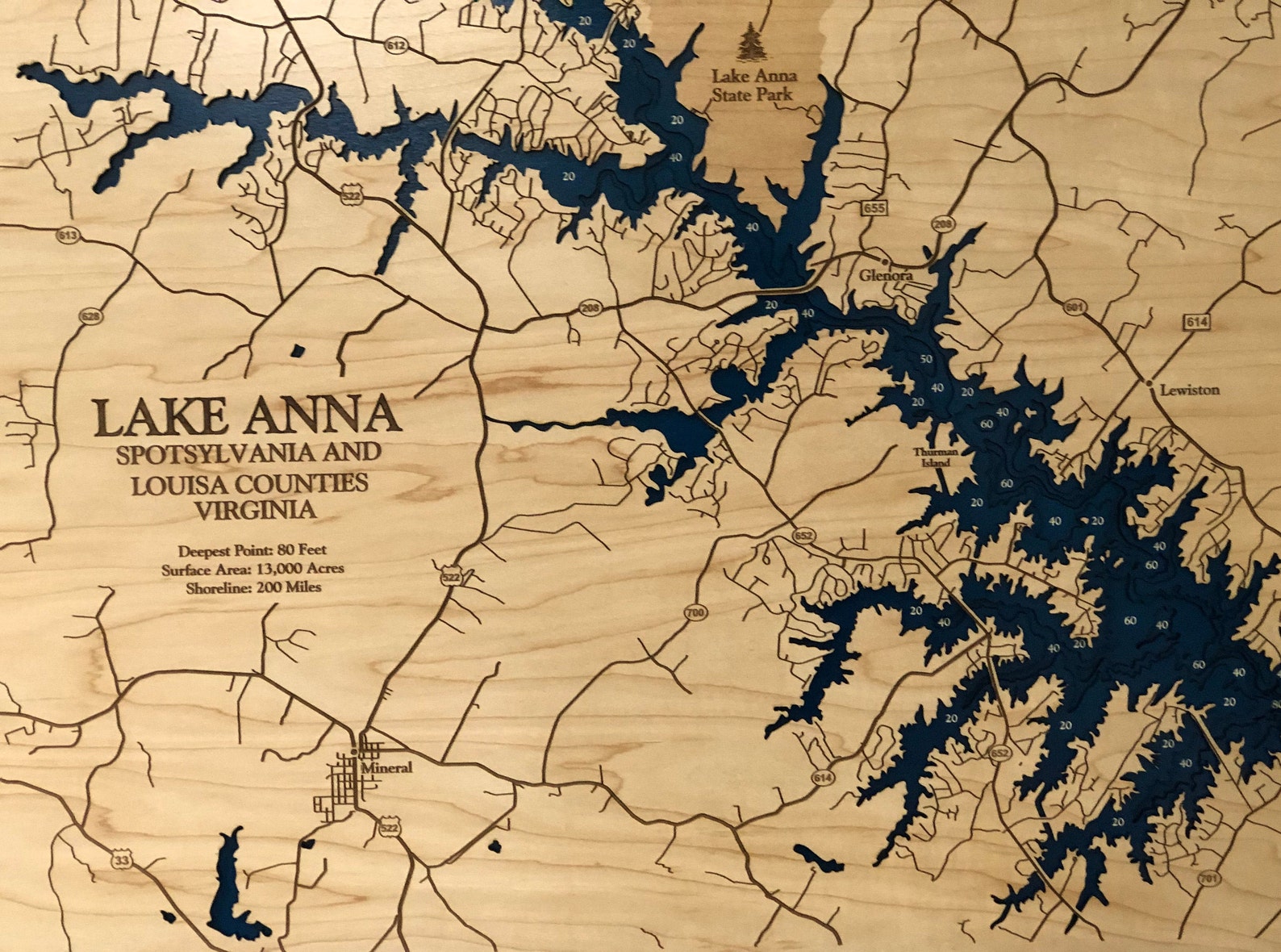 Lake Anna Map Custom Wood Map Custom Lake Art 3D Wall Art - Etsy