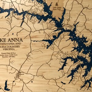 Lake Anna Map, Custom Wood Map, Custom Lake Art, 3D Wall Art, Contour ...