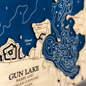 Gun Lake Map - Custom Wood Map - Art - 3D Wall Art - Contour Map - Lake ...