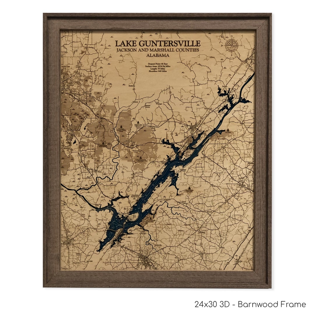 Guntersville Lake Map, Lake Guntersville Map, Custom Lake Art, 3D Wall ...