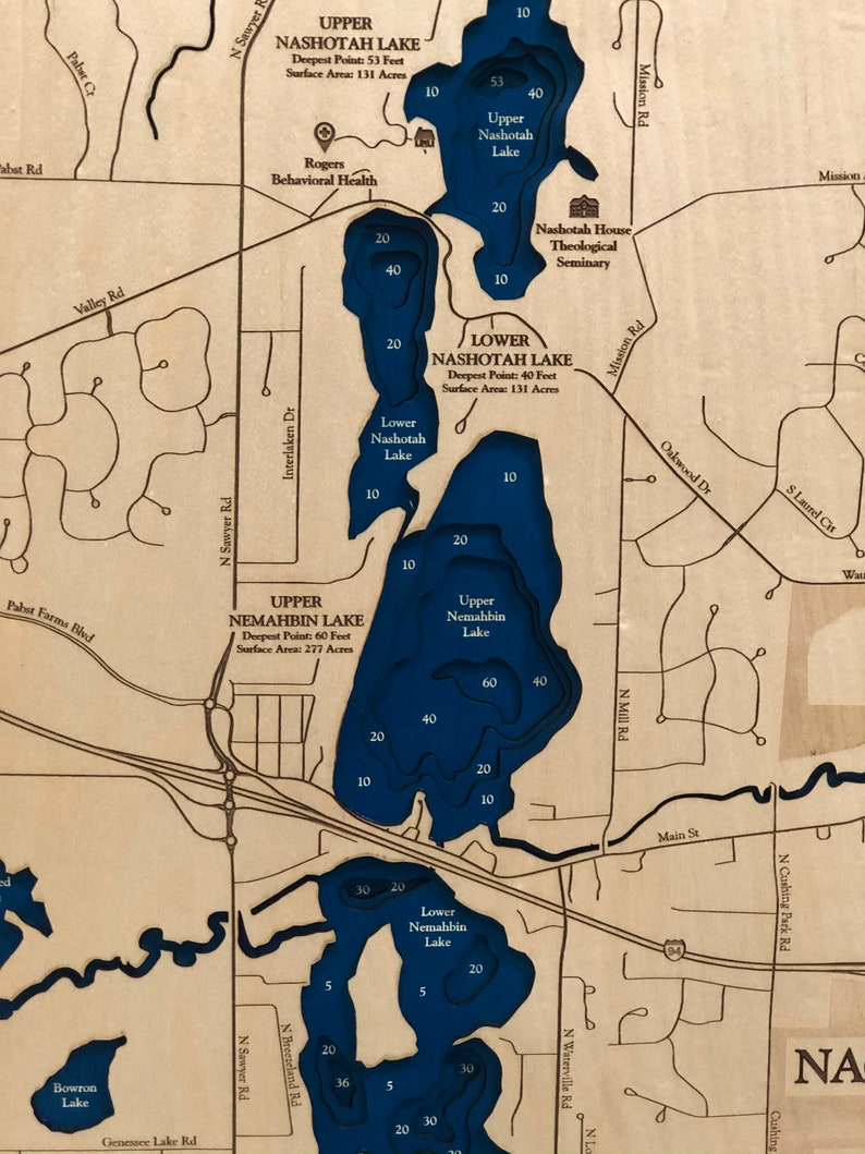 Nagawicka Lake Map Oconomowoc Lake Map Custom Wood Map 3D | Etsy
