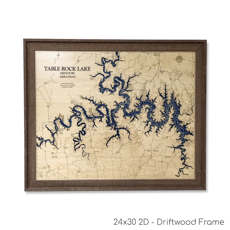 Table Rock Lake Custom Wood Map Lake Map 3D Wall Art | Etsy