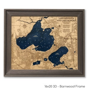 Lake Mendota + Lake Monona - Custom Wood Map - Art - 3D Wall Art ...