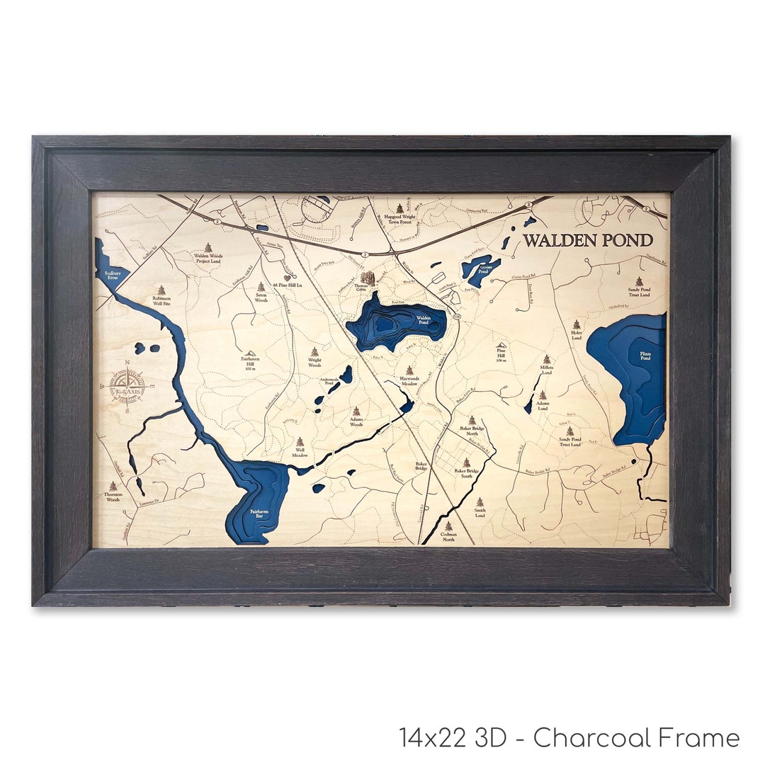 Walden Pond Map, Thoreau Cabin, Walden Pond, Custom Lake Map, Custom ...