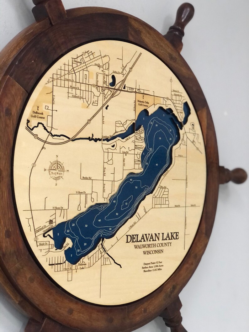 Delavan Lake Map Custom Wood Map Custom Lake Art 3D Wall - Etsy