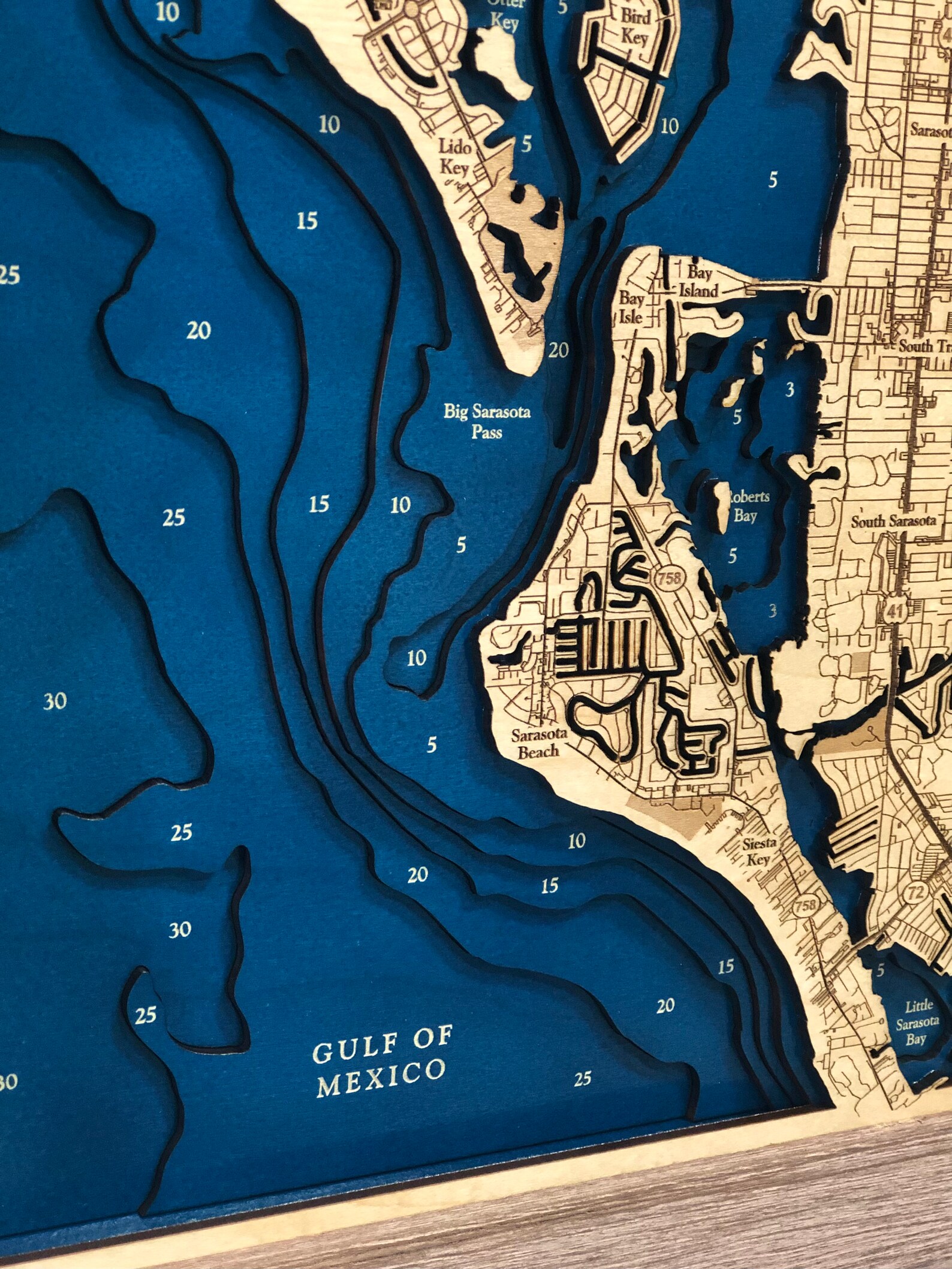 Sarasota Map Lido Key Map Custom Wood Map 3D Wall Art Contour Map Beach ...
