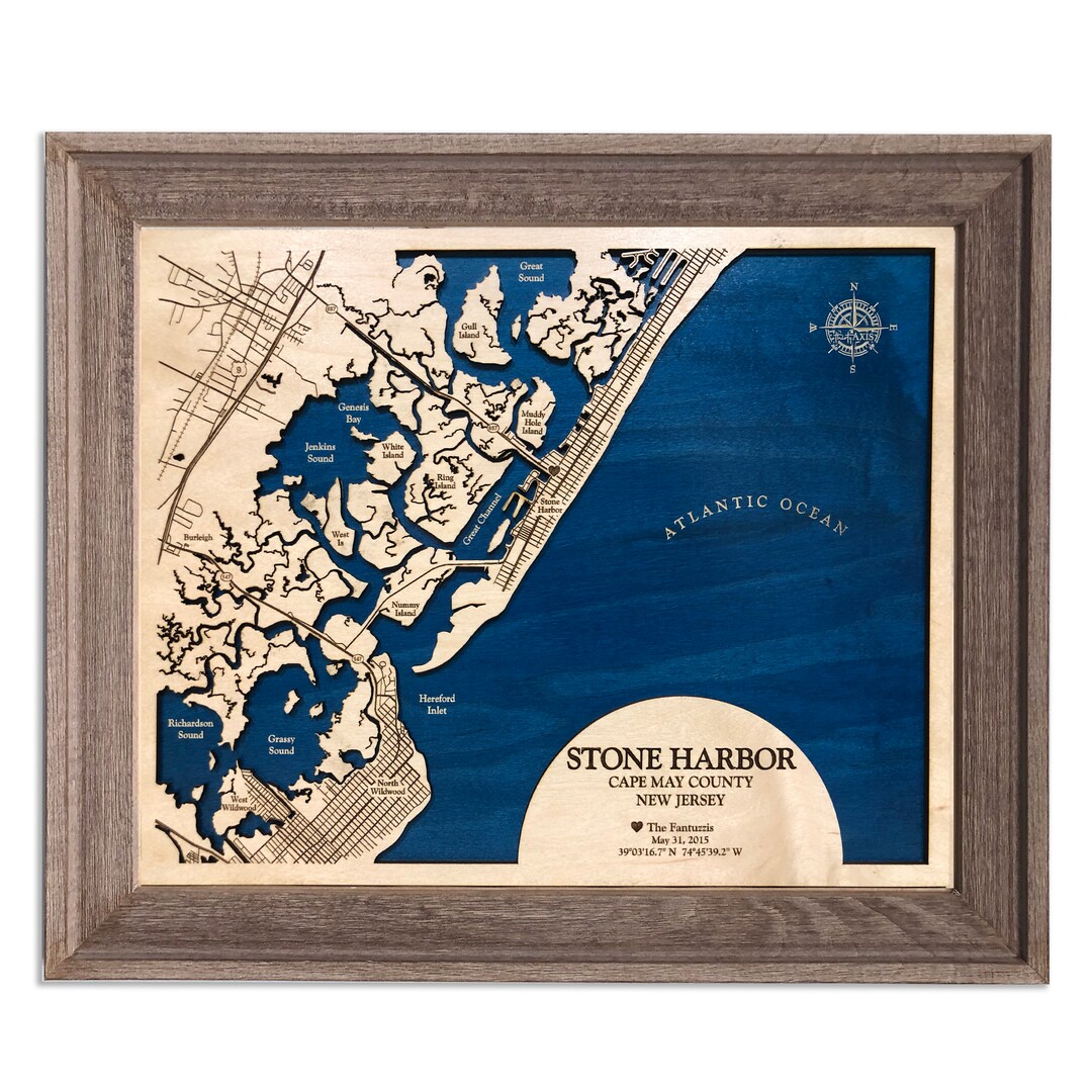 Stone Harbor NJ Map Custom Island Sign New Jersey Map NJ - Etsy
