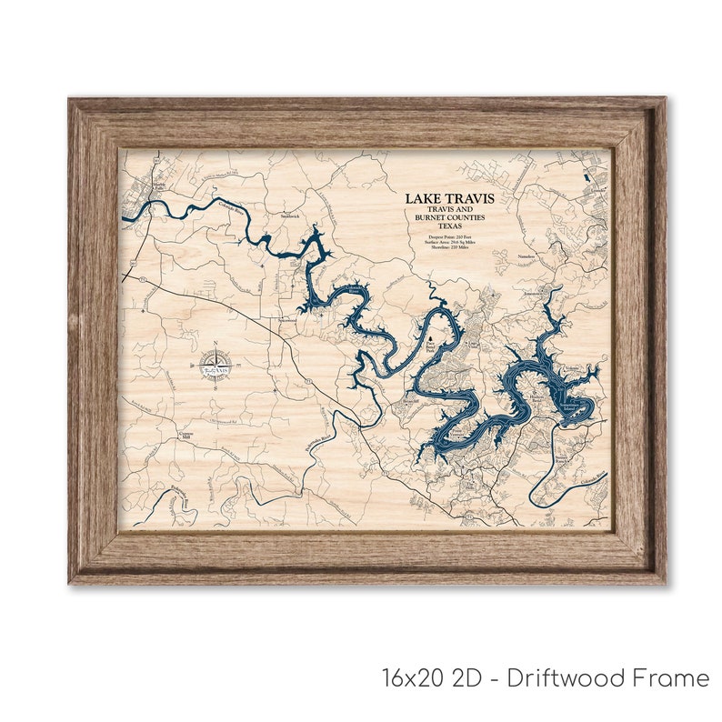 Lake Travis Map 3D Lake Map Wood Lake Map Custom Lake Map - Etsy