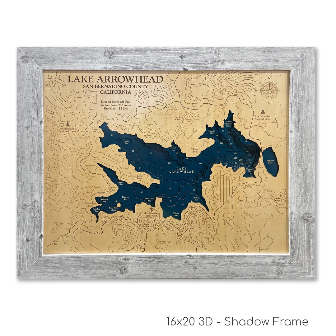 Lake Arrowhead Map, Custom Wood Map, Custom Lake Art, 3D Wall Art ...