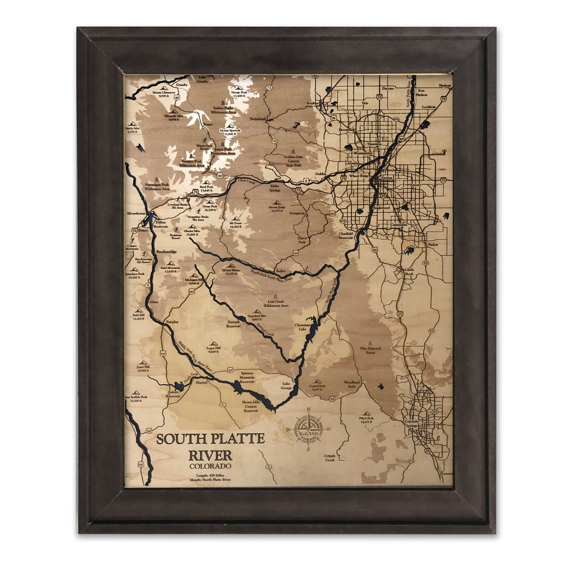 South Platte River Map Custom Wood Map Mountain Map 3D - Etsy