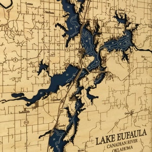 Lake Eufaula, Custom Wood Map, Eufaula Map, Lake Map, 3D Wall Art ...