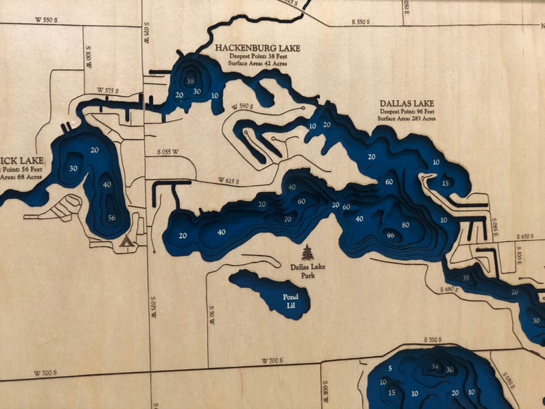 Indian Chain of Lakes Map Dallas Lake Map Custom Wood Map - Etsy