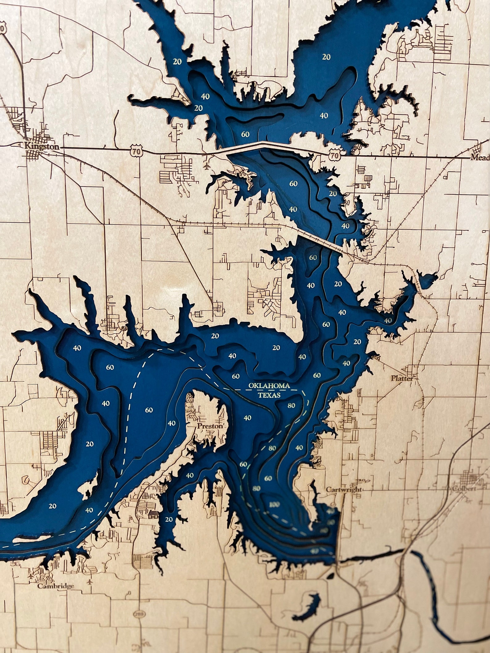Lake Texoma Map Texoma Lake Lake House Gift 3D Lake Map | Etsy