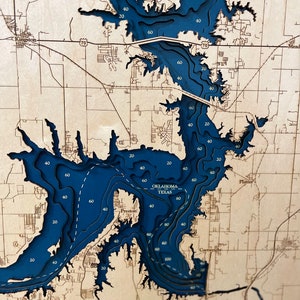 Lake Texoma Map Texoma Lake Lake House Gift 3D Lake Map - Etsy