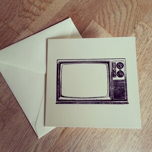 Set of 5 Hand-stamped Classic TV 4 X 4 Inch Ivory Square Notecards With ...