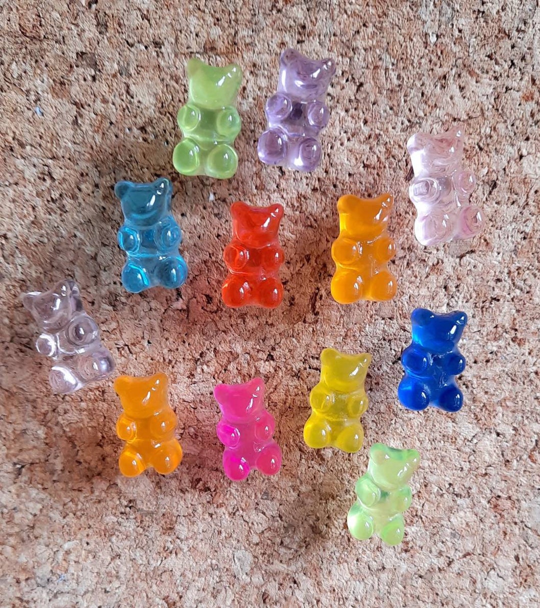 Bestseller! Set of 12 Multi-coloured Jelly Bear Shaped Resin Push Pins ...