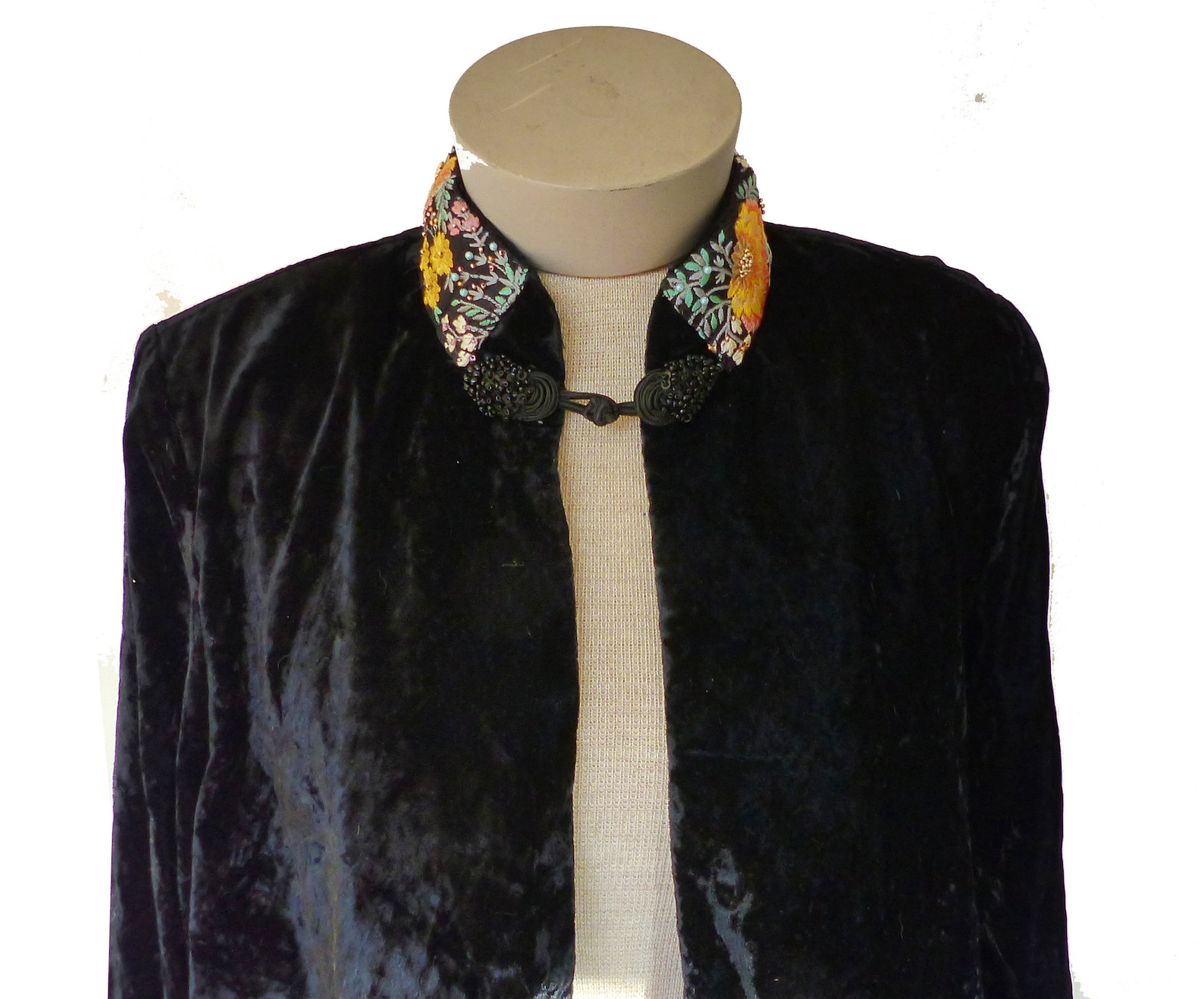 Nehru Collar Mid Calf Swing Coat Black Velvet Fully Lined With Hand ...