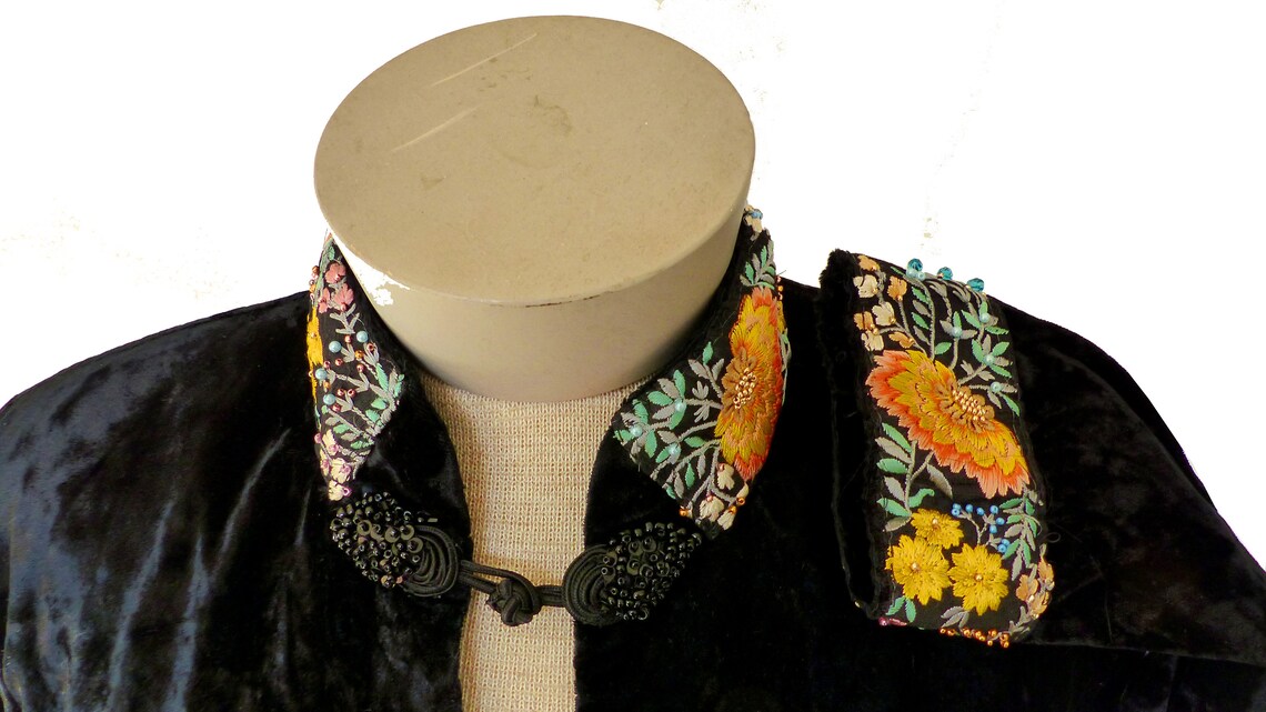 Nehru Collar Mid Calf Swing Coat Black Velvet Fully Lined With Hand ...