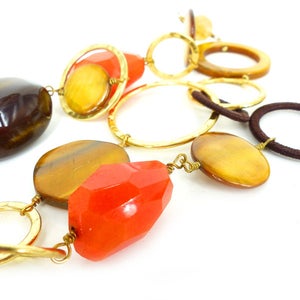 Vintage Chunky & Mod Gold Ring Heavy Necklace With Orange Faceted Glass ...