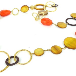 Vintage Chunky & Mod Gold Ring Heavy Necklace With Orange Faceted Glass ...