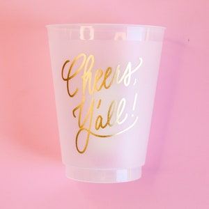 Cheers Y'all Metallic Gold Party Cup | Set of 8 16oz Frosted ...