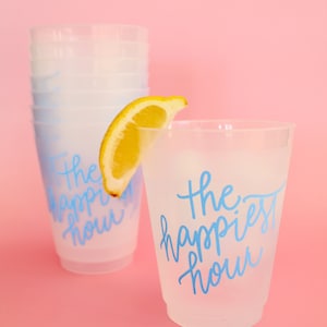 The Happiest Hour Party Cup | Set of 8 16oz Frosted Shatterproof Cup ...