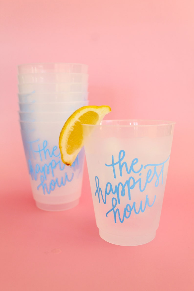 The Happiest Hour Party Cup | Set of 8 16oz Frosted Shatterproof Cup ...